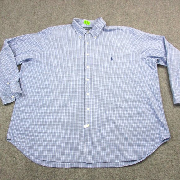 Ralph Lauren | Shirts | Ralph Lauren Polo Shirt Men 3xb Big Cotton Stretch Blue White Plaid ...